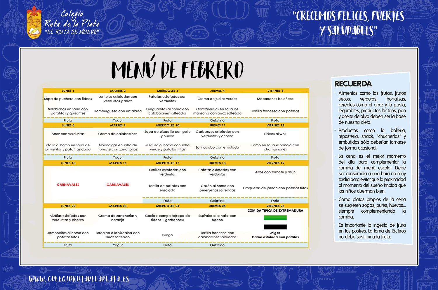 Menú del Comedor - Colegio Ruta de la Plata